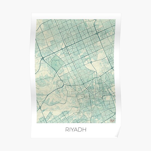 "Riyadh Map Blue Vintage" Poster by HubertRoguski | Redbubble