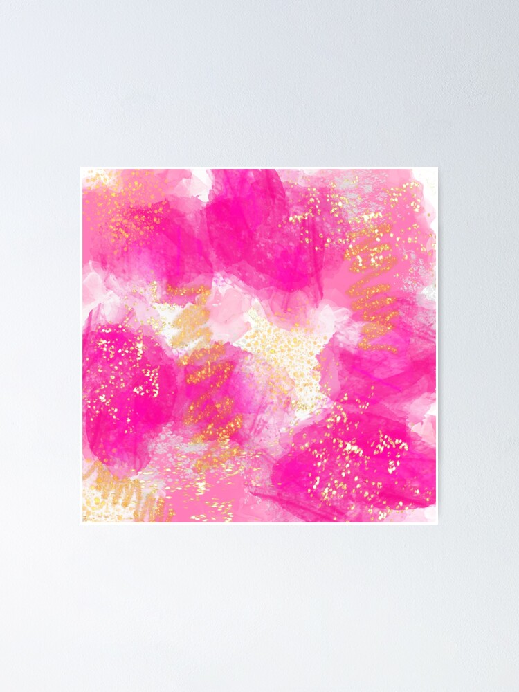 "Hot Pink Watercolor with White and Gold" Poster for Sale by ...