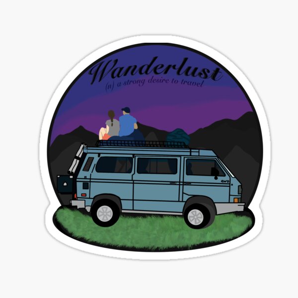 "Wanderlust Van and Mountain Range design " Sticker for Sale by rachel ...