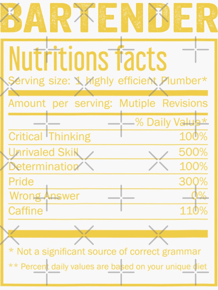 "Bartender birthday Gifts Shirt,Cool Bartender Funny Nutrition Facts ...