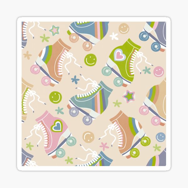 "Retro Rainbow Roller Skates Pattern with smileys 2. Kaki, Pink & blue ...