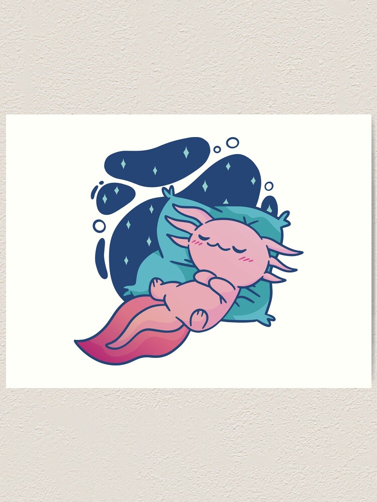 "Cute kawaii sleeping axolotl - Sleepalotl design for late risers" Art ...