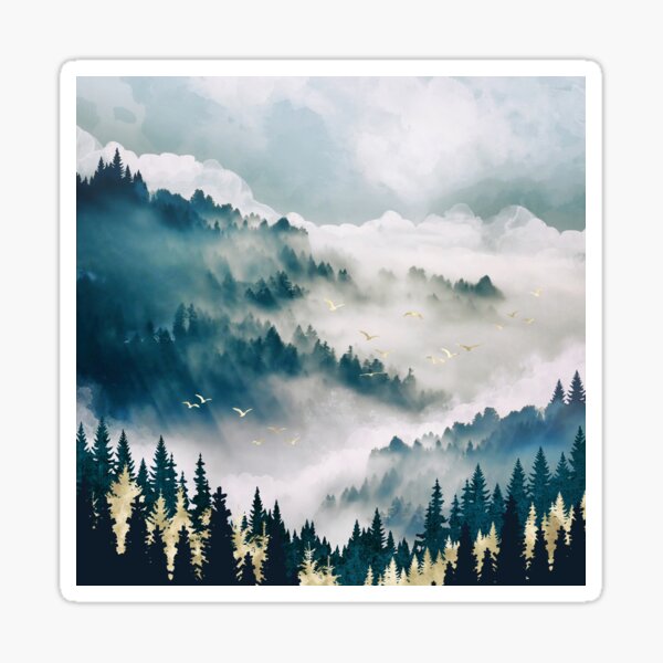 "Misty Mountains" Sticker for Sale by spacefrogdesign | Redbubble