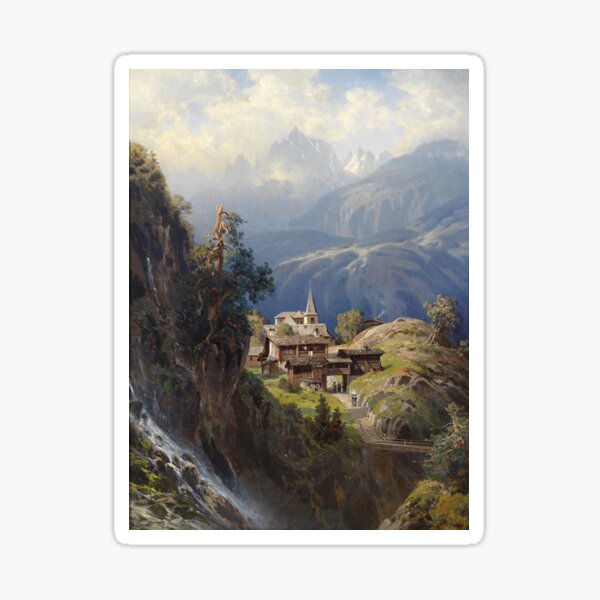 "mountain village by Adolf Dorf" Sticker for Sale by ramazis | Redbubble