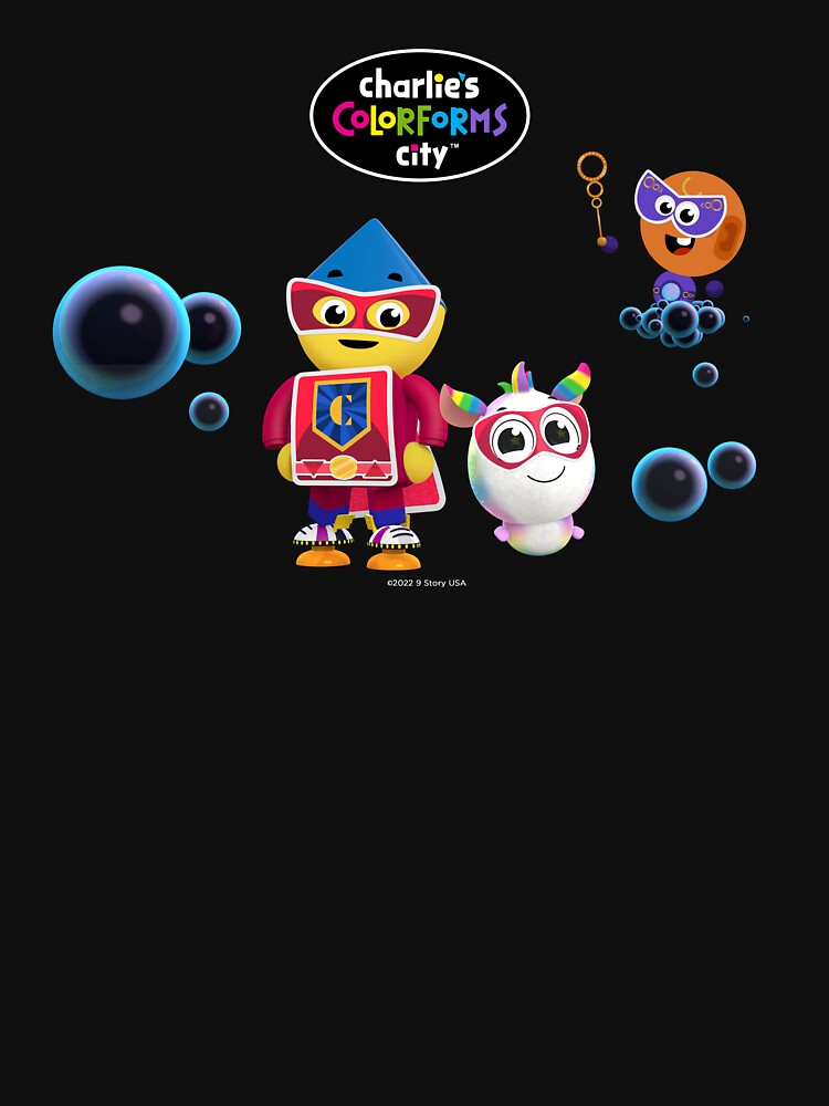 "Charlie's Colorforms City - Super Charlie & Bubble Face" T-shirt by ...