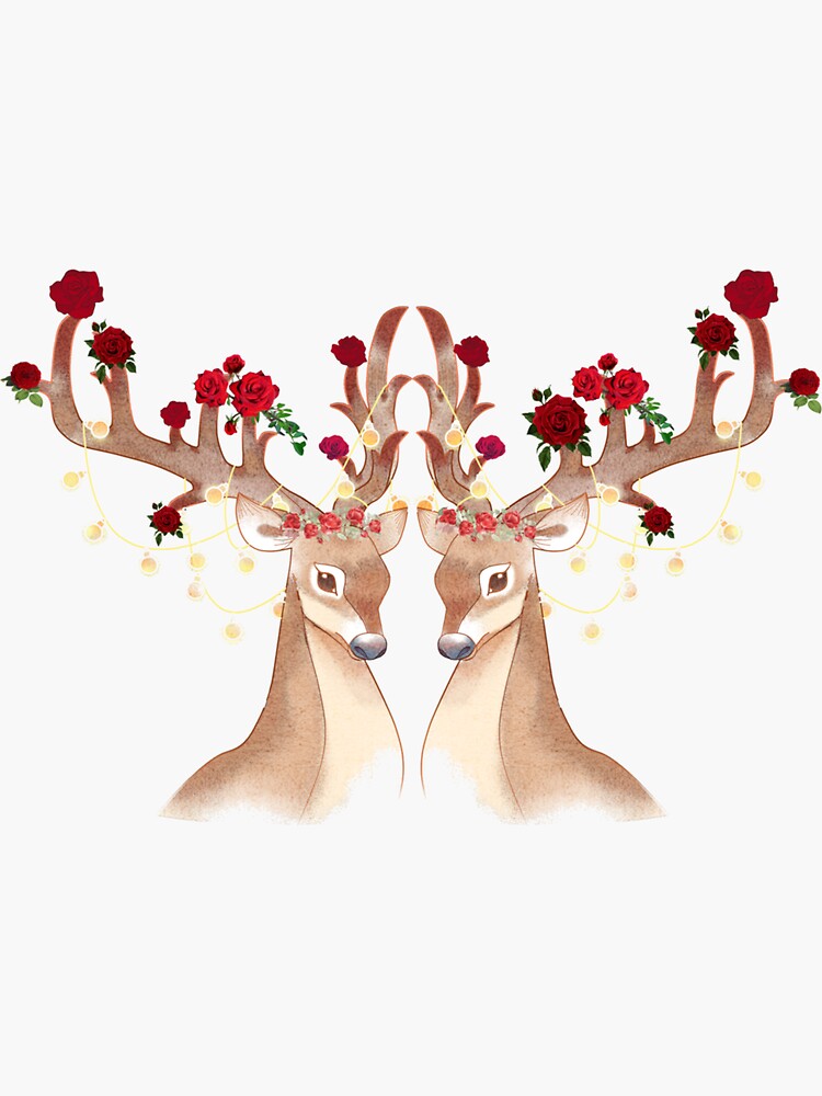 "Beautiful deer with roses and lights" Sticker for Sale by ...