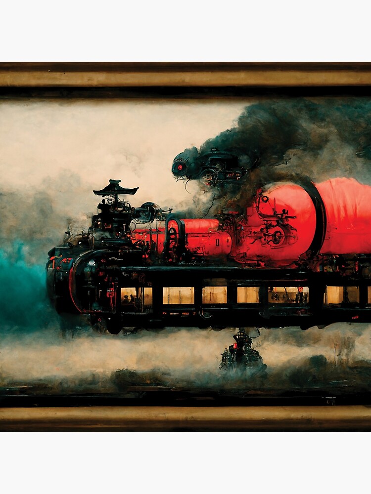 "Steampunk Flying Train Ukiyo-e Style, Cyberpunk Oil Painting, Wraith ...