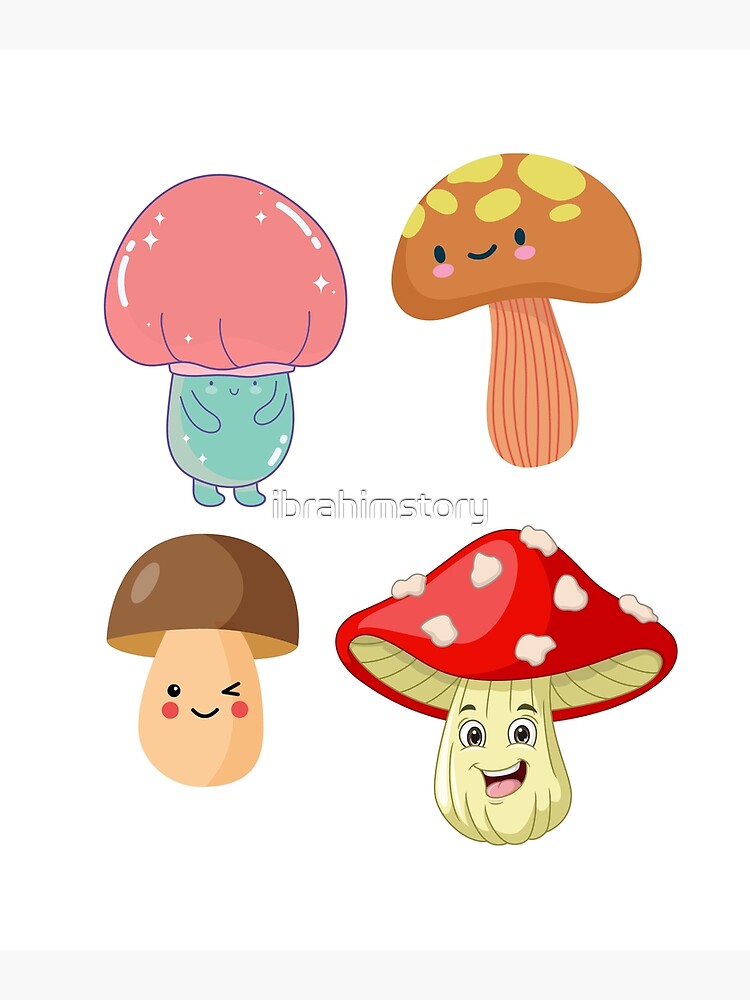"four cute mushroom friends" Poster for Sale by ibrahimstory | Redbubble
