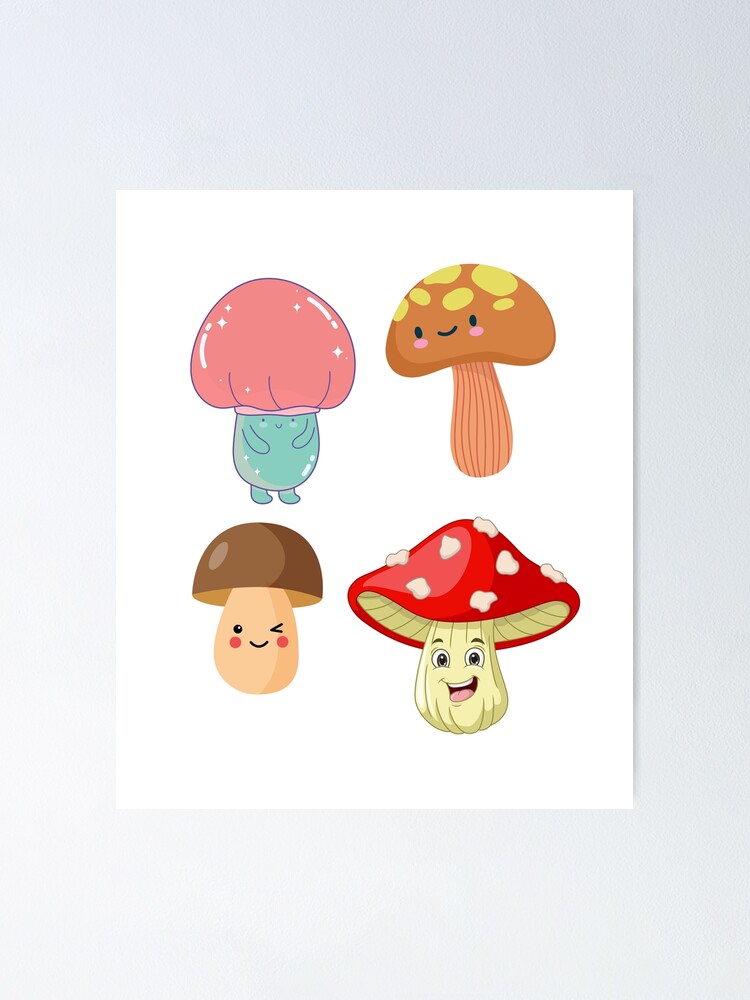 "four cute mushroom friends" Poster for Sale by ibrahimstory | Redbubble