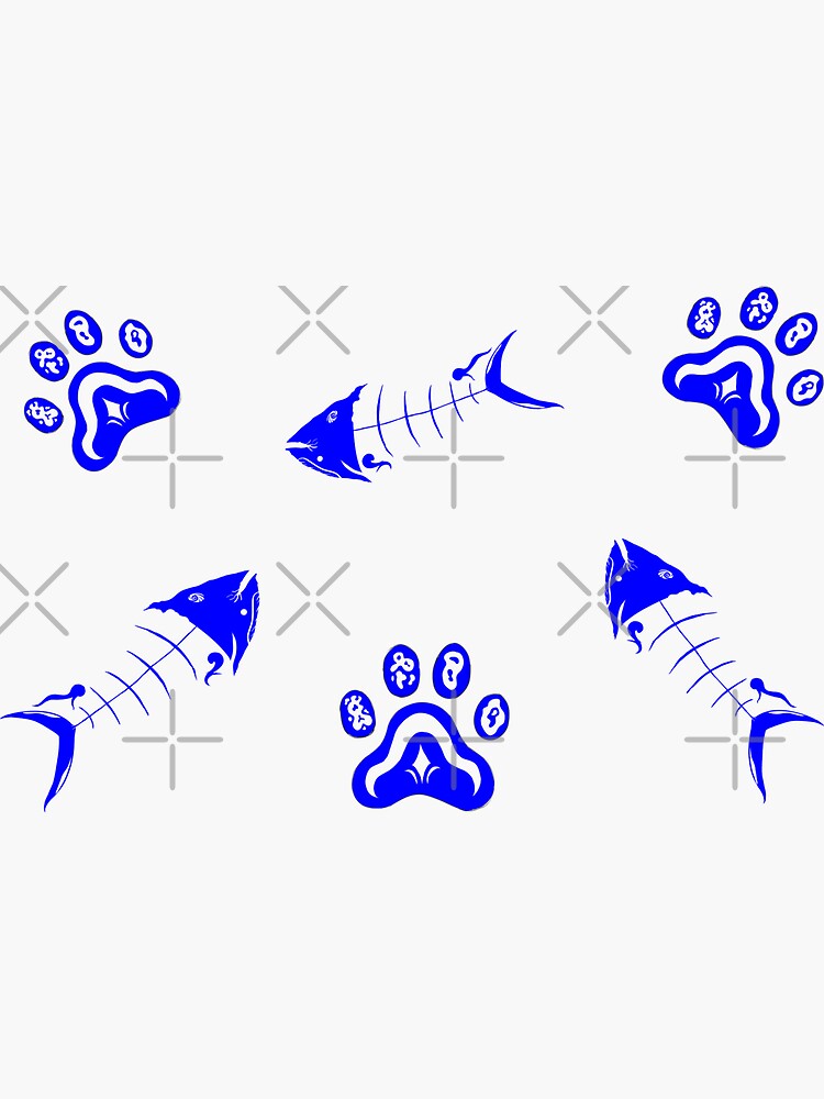 "Cat Paw & Fish Bone (Blue)" Sticker for Sale by DPZT | Redbubble