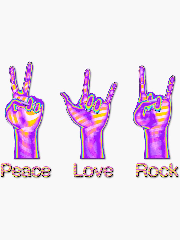 "Peace, Love, Rock" Sticker for Sale by dinaaaaaah | Redbubble