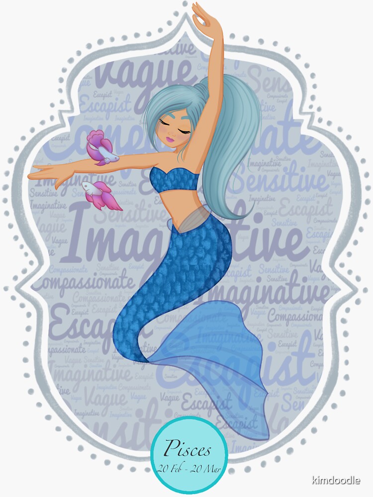 "Pisces Mermaid" Sticker for Sale by kimdoodle | Redbubble