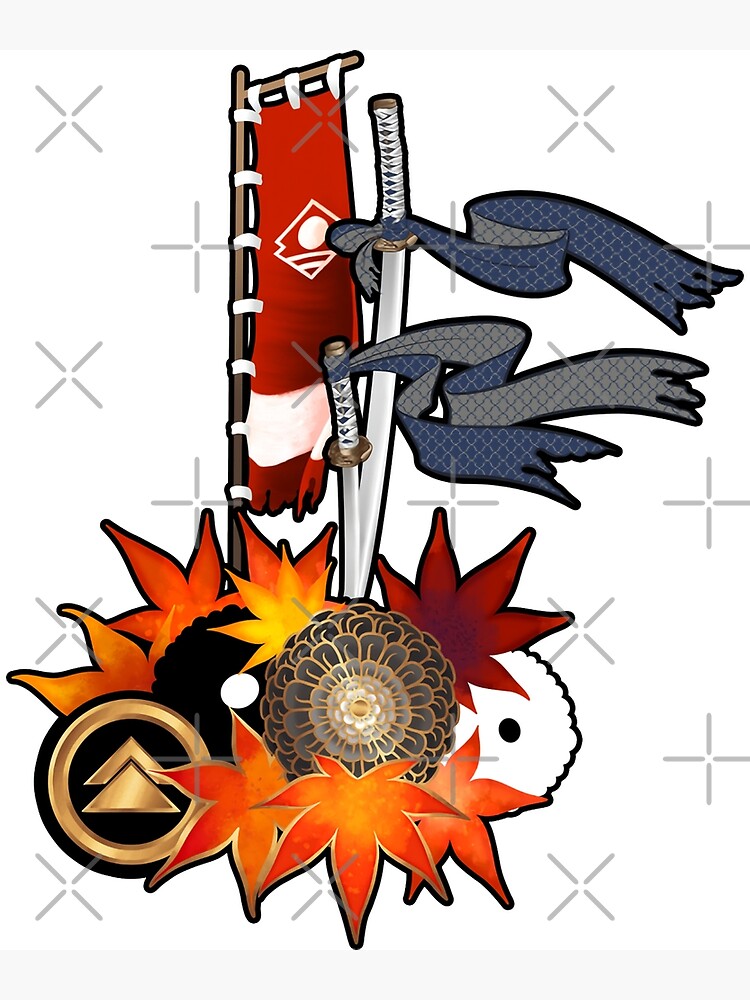 Lámina fotográfica «Escudo de la familia Sakai, katana y estandarte del ...