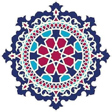 "Persian Arabesque Geometric Shamseh Design - Blue and Red" Sticker for ...