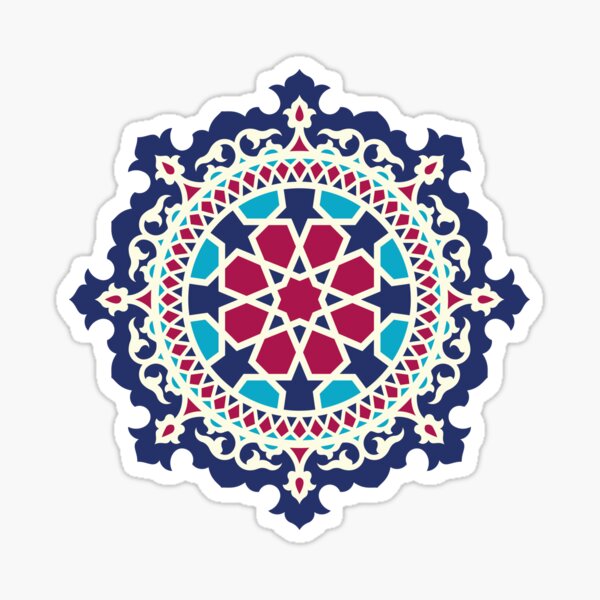 "Persian Arabesque Geometric Shamseh Design - Blue and Red" Sticker for ...