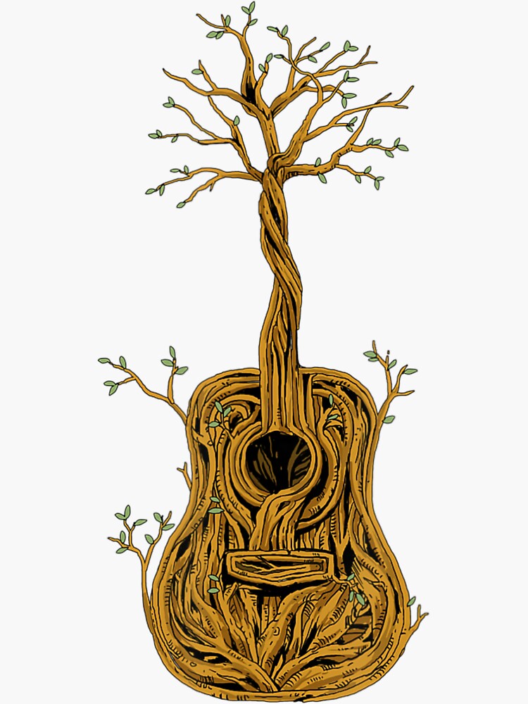 "Acoustic Guitar Tree Of Life Guitar Player Nature Guitarist" Sticker ...
