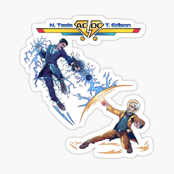 "Nikola Tesla Vs. Thomas Edison - ACDC - Elon Musk " Sticker for Sale ...