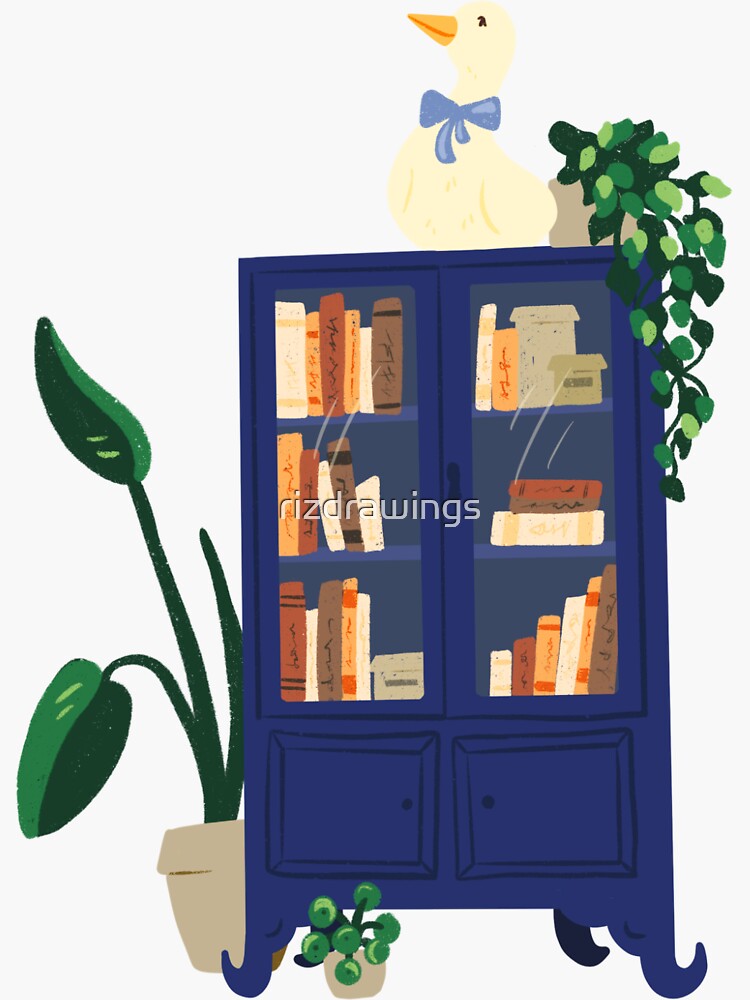 "Cottage core library with plants " Sticker for Sale by rizdrawings ...
