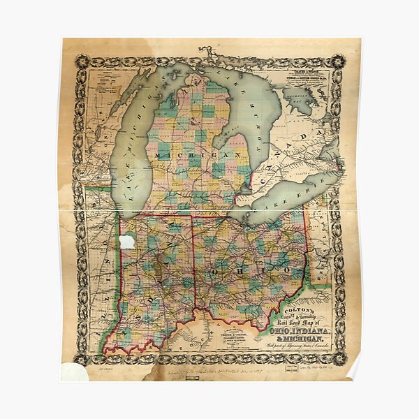 "Map of Ohio, Indiana & Michigan (1859)" Poster by allhistory | Redbubble
