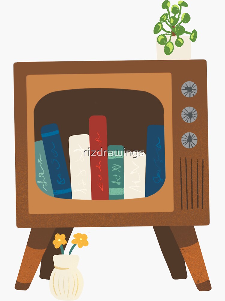 "Mid century retro television library " Sticker for Sale by rizdrawings ...