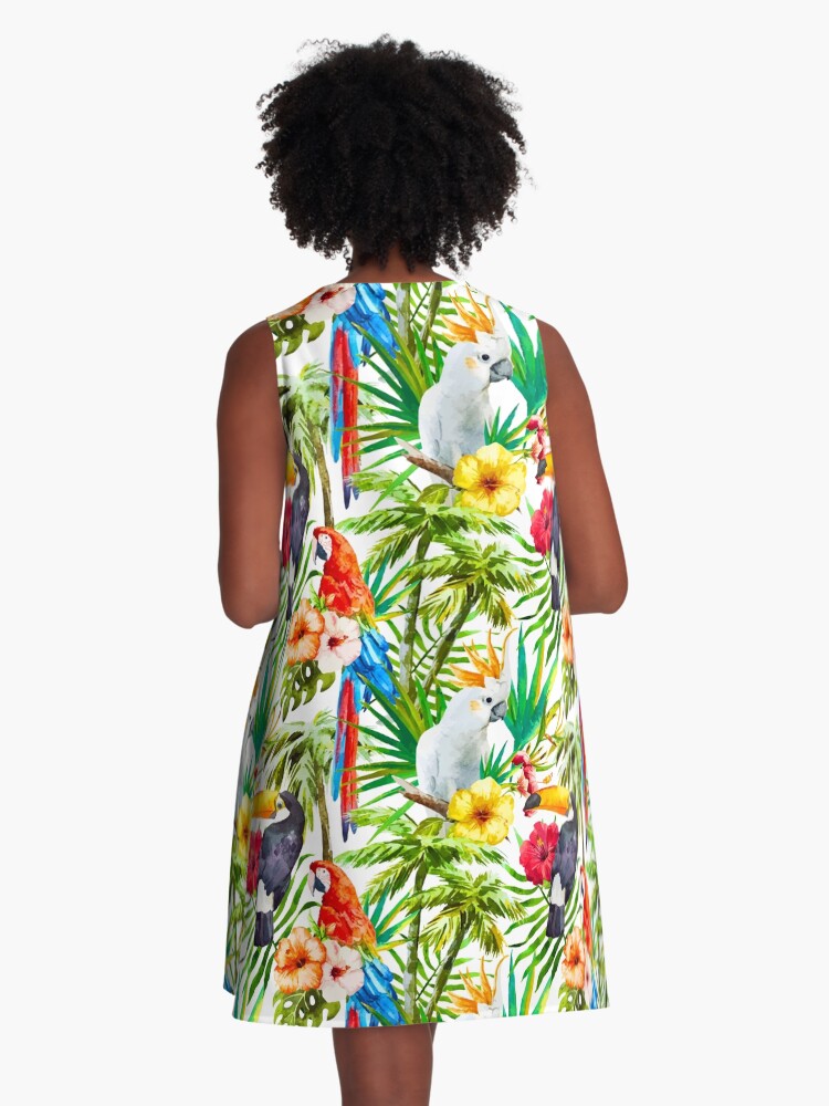 "Tropical Parrot, Cockatoo and Toucan Rainforest" A-Line Dress for Sale ...