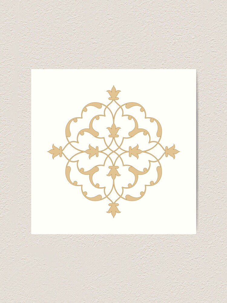 "Persian Arabesque Eslimi Design / Clover Form - Golden and Beige" Art ...