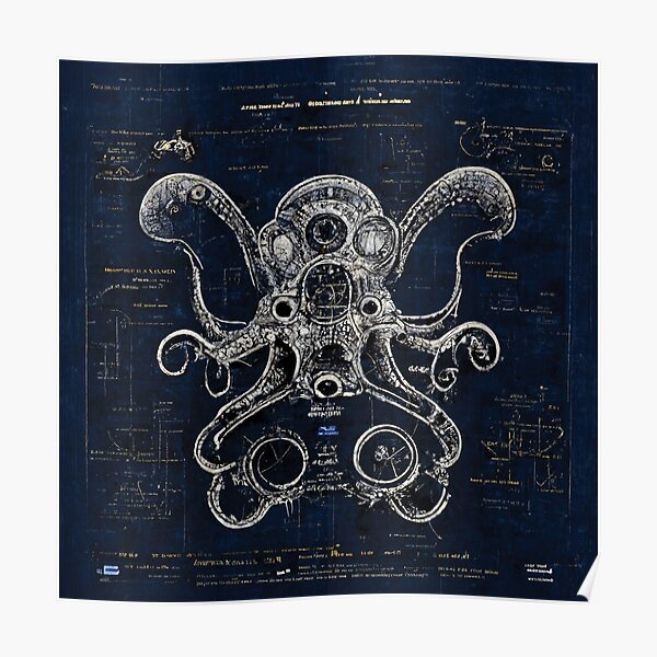 "Detailed Blueprints Steampunk Octopus, Advanced Technology Engineering ...
