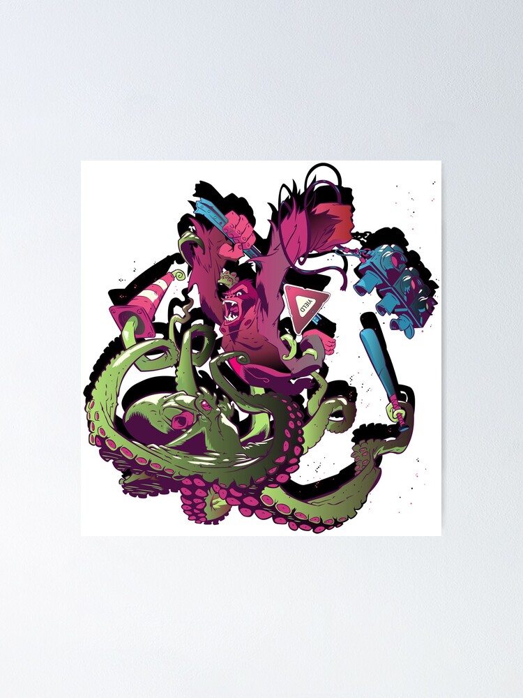 "Monkey vs Octopus Fight " Poster for Sale by pipele007 | Redbubble