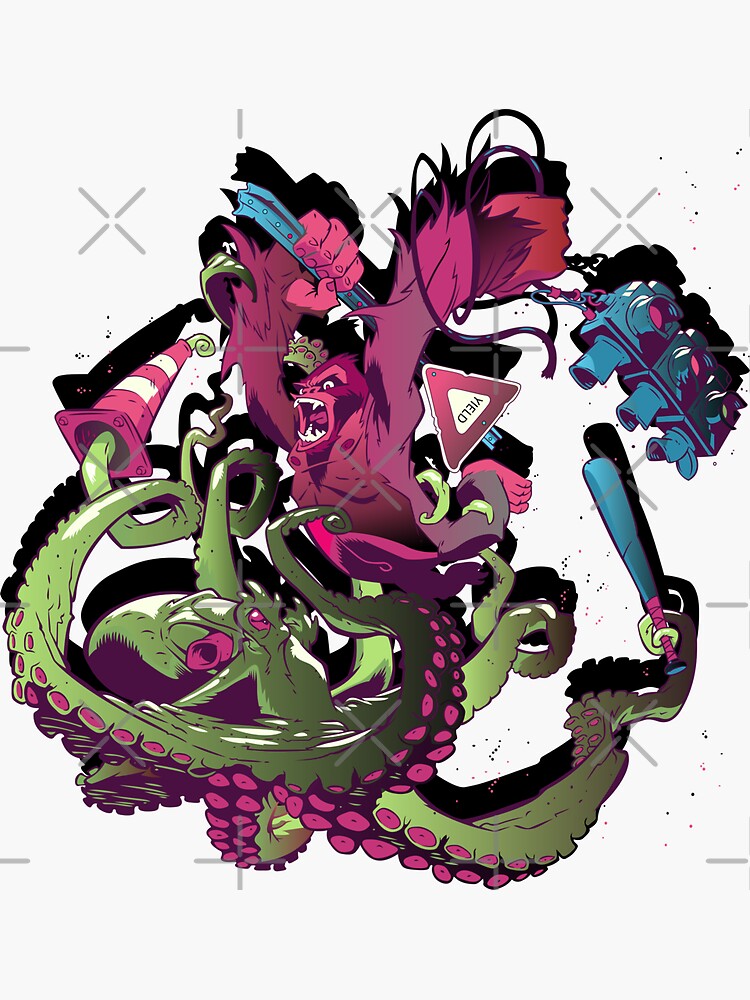 "Monkey vs Octopus Fight " Sticker for Sale by pipele007 | Redbubble