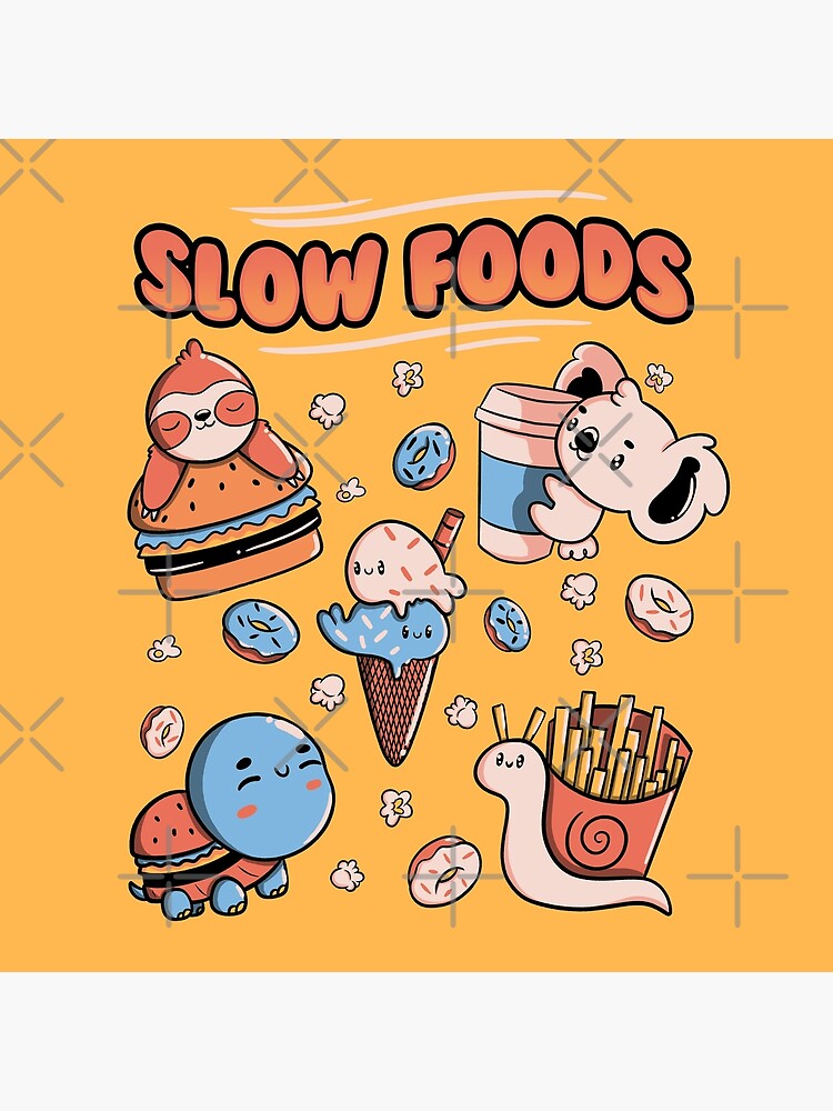 "Slow Food Cute Animals Sloth Koala turtle Snail Fries" Art Print for ...
