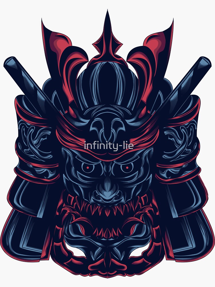 "Japanese samurai armour face mask. Samurai head mascot" Sticker for ...