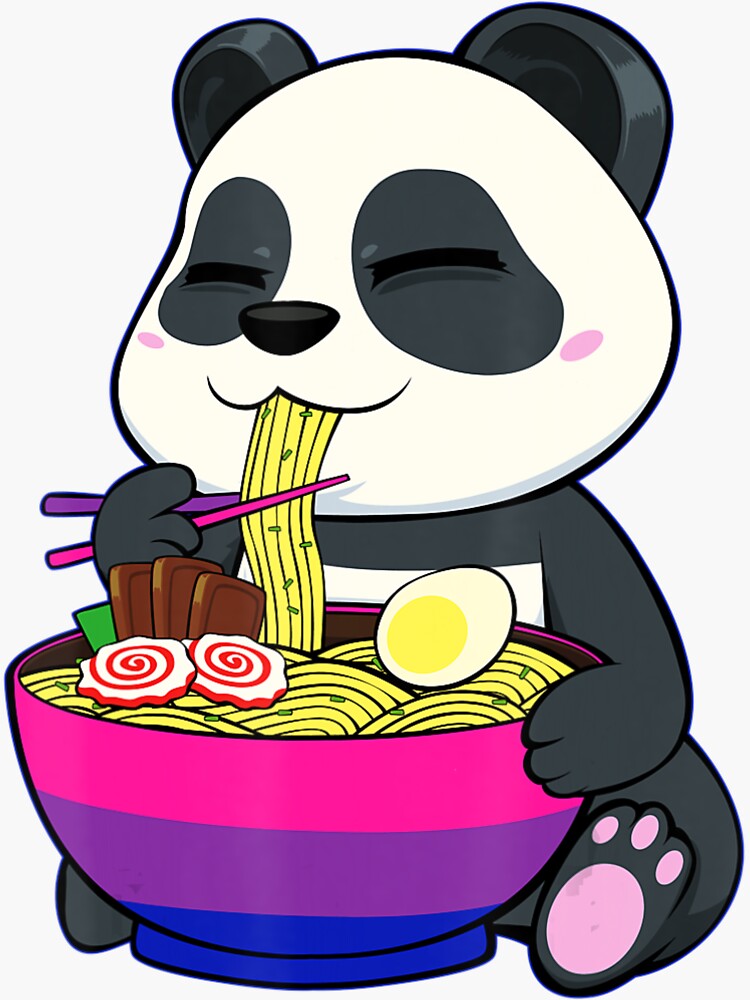 "Bisexual Panda Eating Ramen Lgbt-Q Cute Subtle Bi Pride Flag" Sticker ...