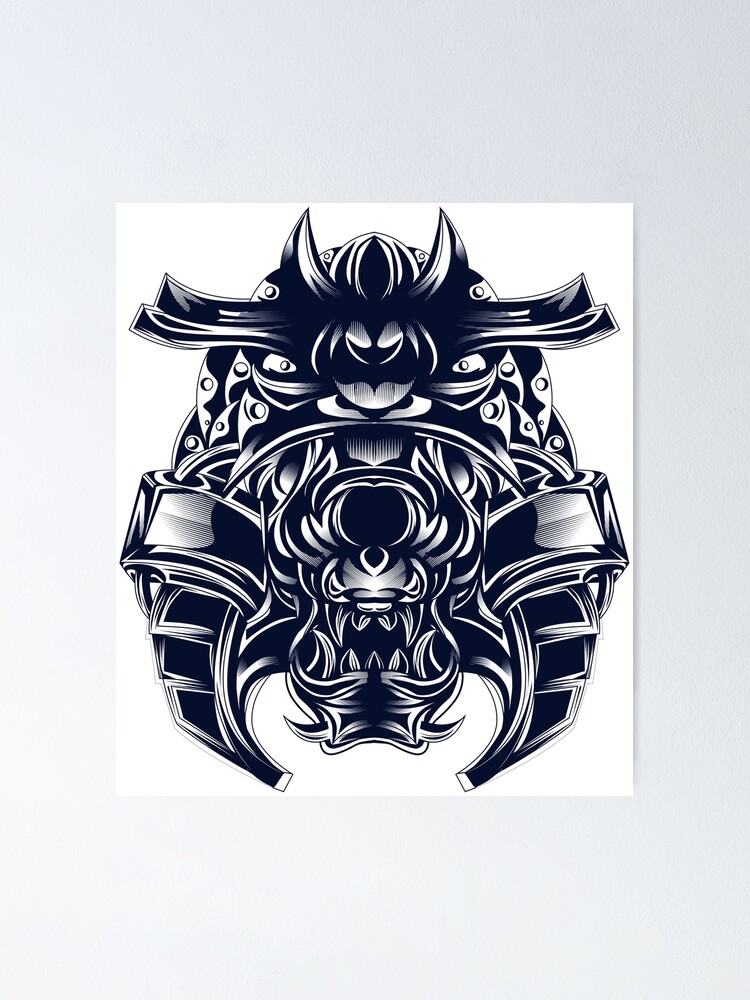 "Japanese samurai armour face mask. Samurai head mascot" Poster for ...