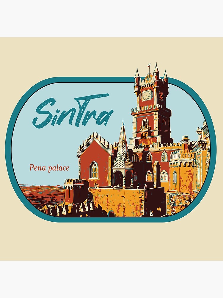 "Sintra illustration of Pena palace Portugal vintage travel decal ...