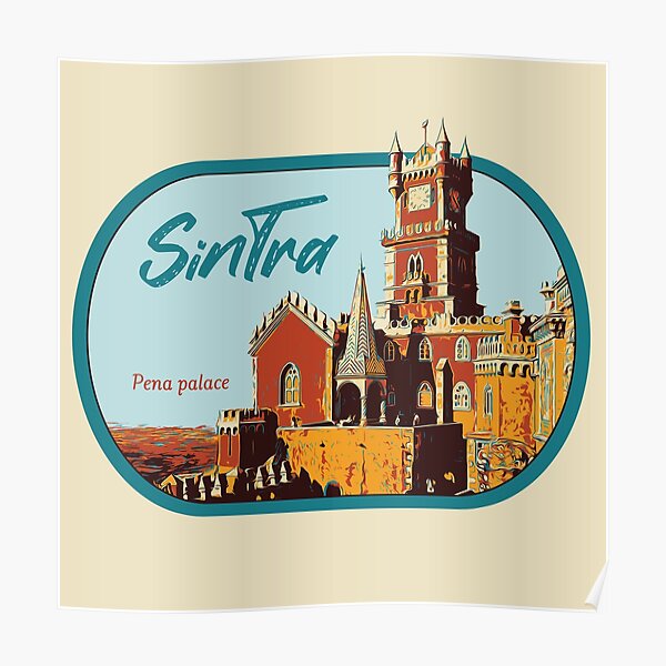 "Sintra illustration of Pena palace Portugal vintage travel decal ...
