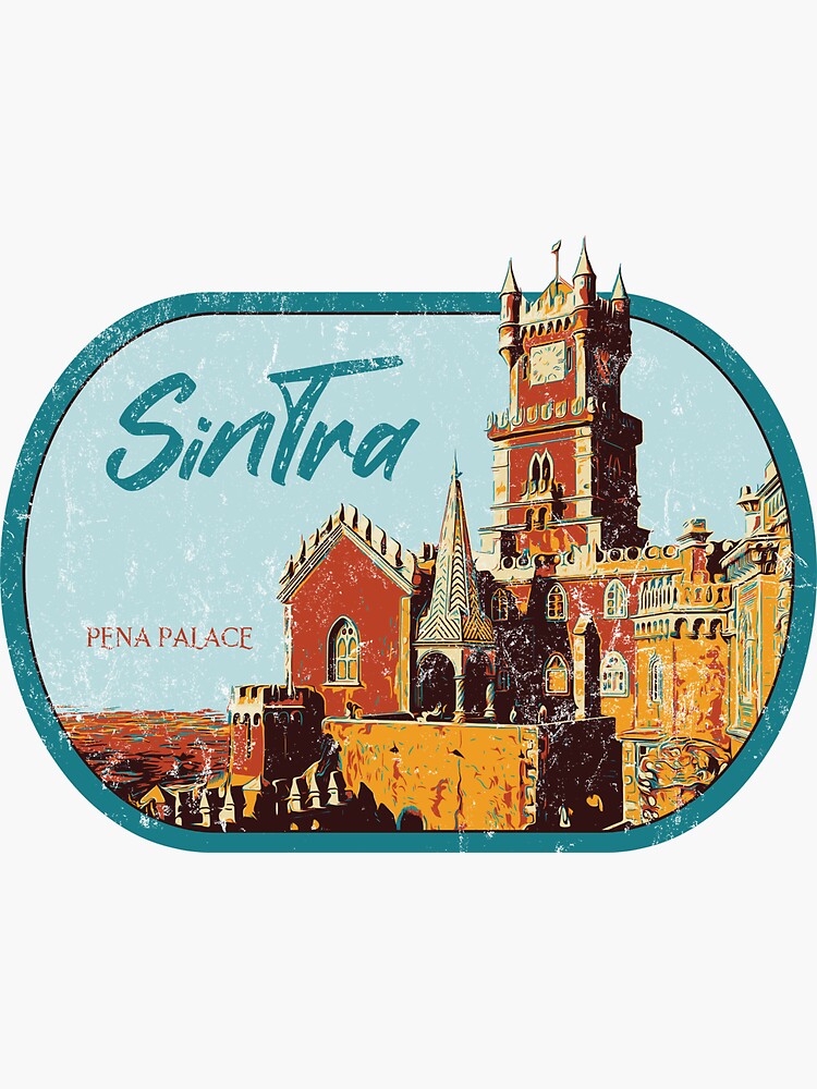 "Sintra illustration of Pena palace Portugal vintage travel decal ...