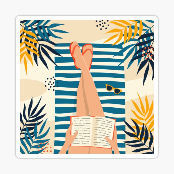 "Reading at the beach" Sticker for Sale by OtterFactory | Redbubble