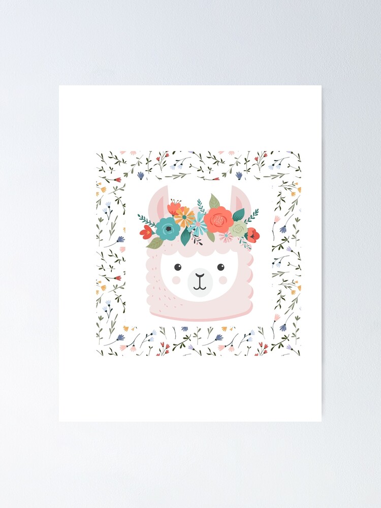 "Floral Lama, Cute , Floral border" Poster for Sale by JLVisions ...