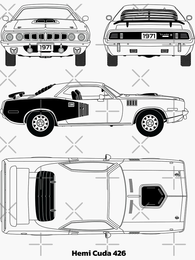 "Hemi Cuda 426 1971 Blueprint" Sticker for Sale by chalavek | Redbubble
