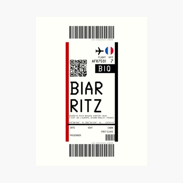 "Biarritz Pays Basque Airport (BIQ) Boarding Pass rickrolled" Art Print ...