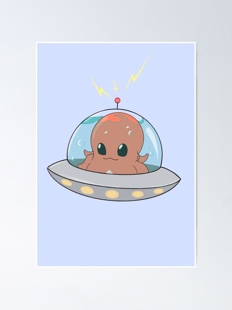 "Digital cute UFO with blue background" Poster for Sale by ElPiskillo ...