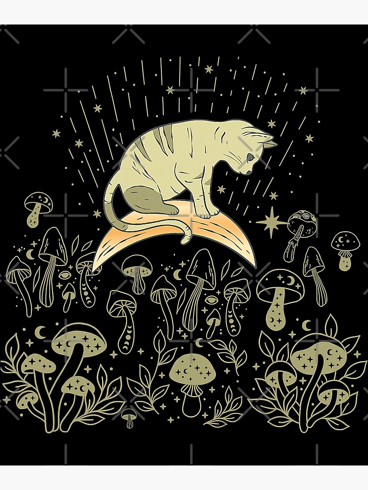 "Cottagecore Celestial Boho Mystical Mushrooms Moon Cat" Poster for ...