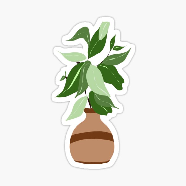 "Plant With Light and Dark Green Leaves in Brown Flower Pot" Sticker ...