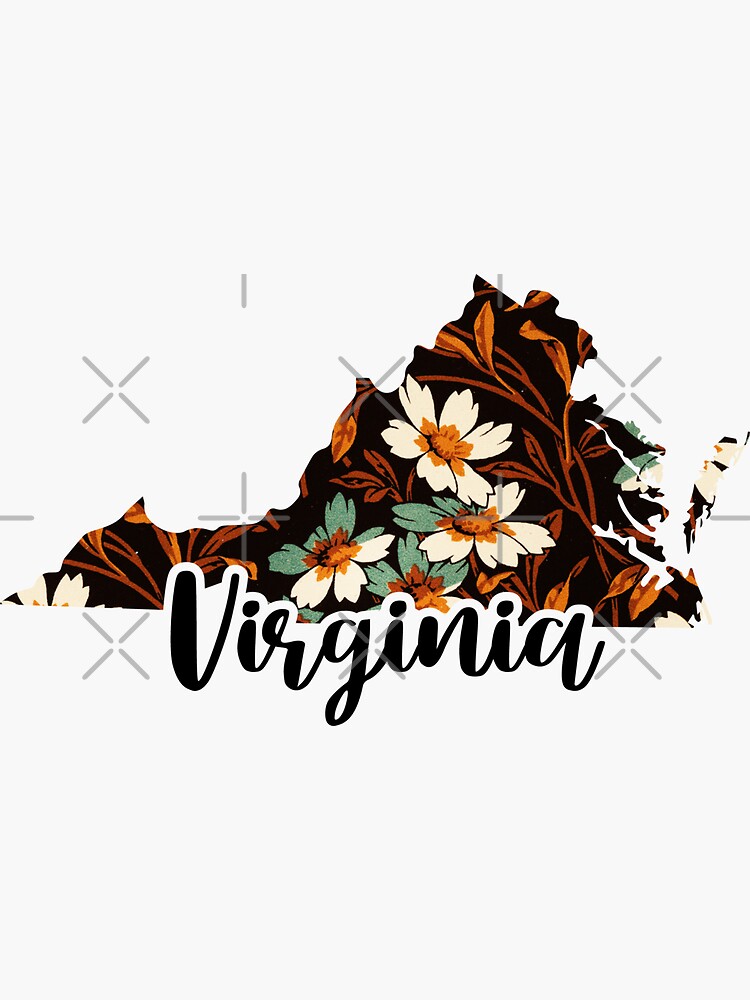 "Floral Map of USA States Virginia - Map of Virginia" Sticker for Sale ...