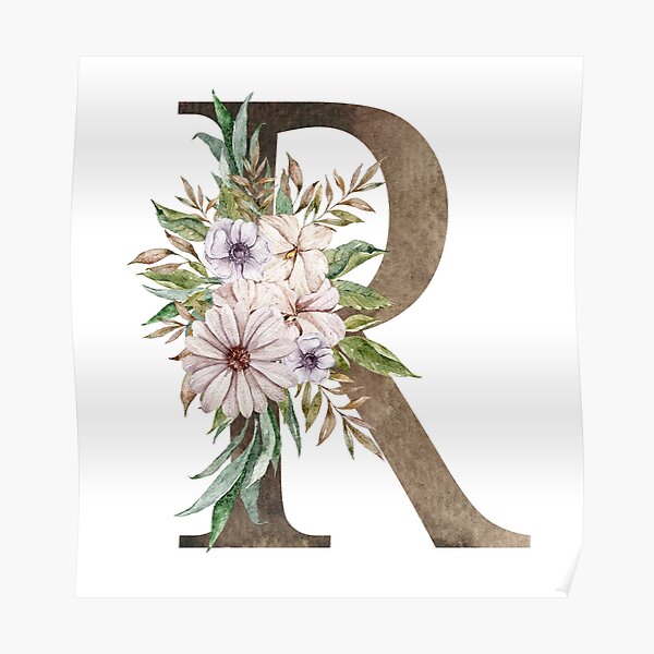 "Watercolor floral R wedding monogram letter print" Poster for Sale by ...