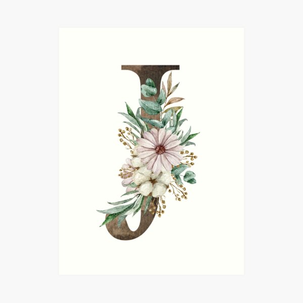 "Watercolor floral J letter wedding monogram print" Art Print for Sale ...