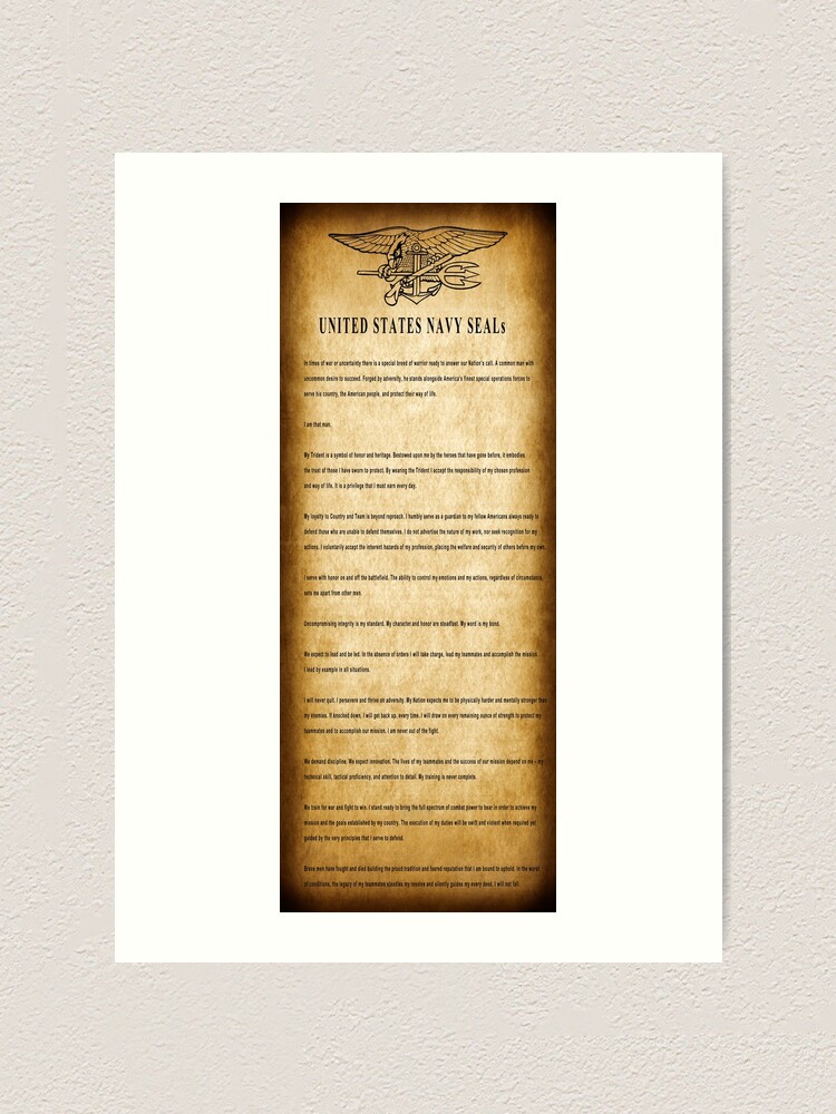 "Creed of United States Navy SEALs" Art Print for Sale by Daniel ...
