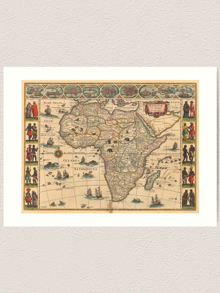 "1571-1638 Africae nova descriptio map of Africa and African tribes and nations by Willem ...