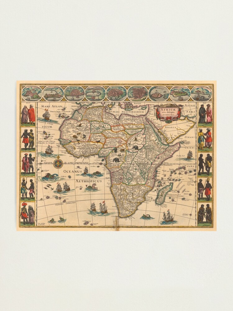 Lámina fotográfica «1571-1638 Africae nova descriptio mapa de África y las tribus y naciones ...