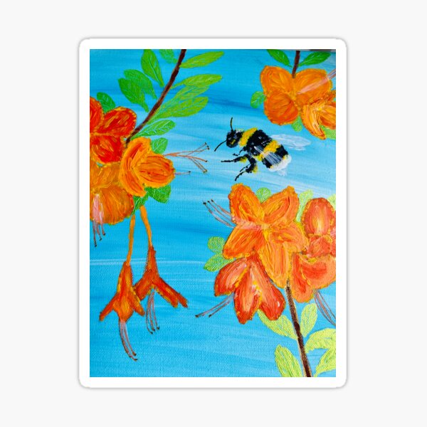 "Orange honeysuckle attracts a Bee" Sticker for Sale by RuthBreen1 ...